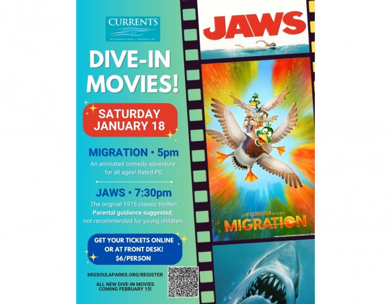 Dive-In Movie Jaws 01/18/2025 Missoula, Montana, Currents Aquatics ...